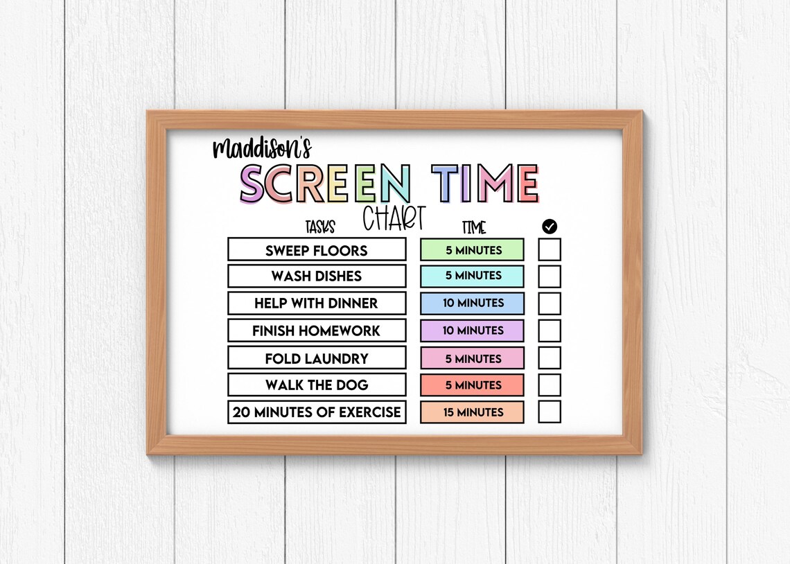 Editable Screen Time Chart, Screen Time Tracker, Kids Chart, Chore ...