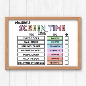 Editable Screen Time Chart, Screen Time Tracker, Kids Chart, Chore ...