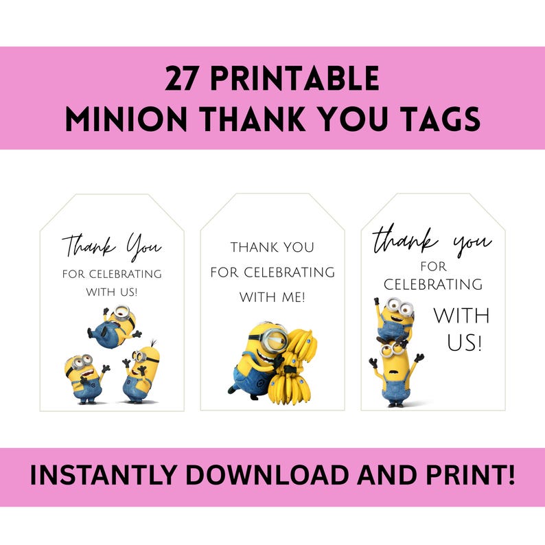 Thank You Party Tags, Party Favor Tags, Instant Print Digital Thank You ...