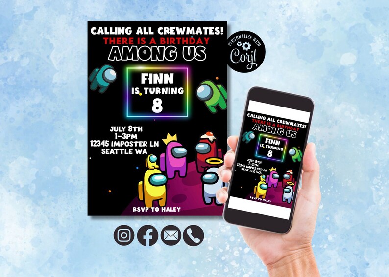 Among Us Invitation, Among Us Birthday, Birthday Invitation, Editable ...