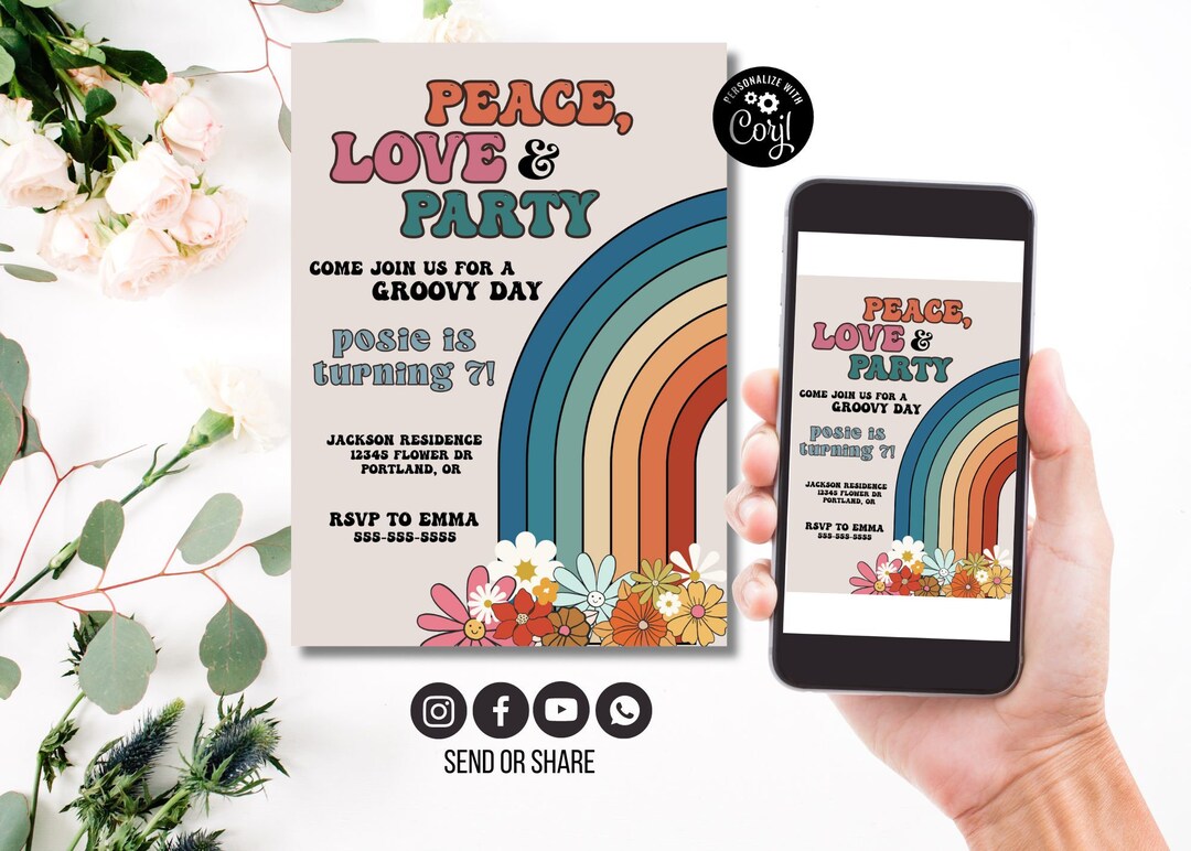 Retro Birthday Party Invitation Birthday Invitation Groovy - Etsy