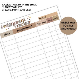 Student Assignment Tracker, Student Chart, Assignment Chart, College ...