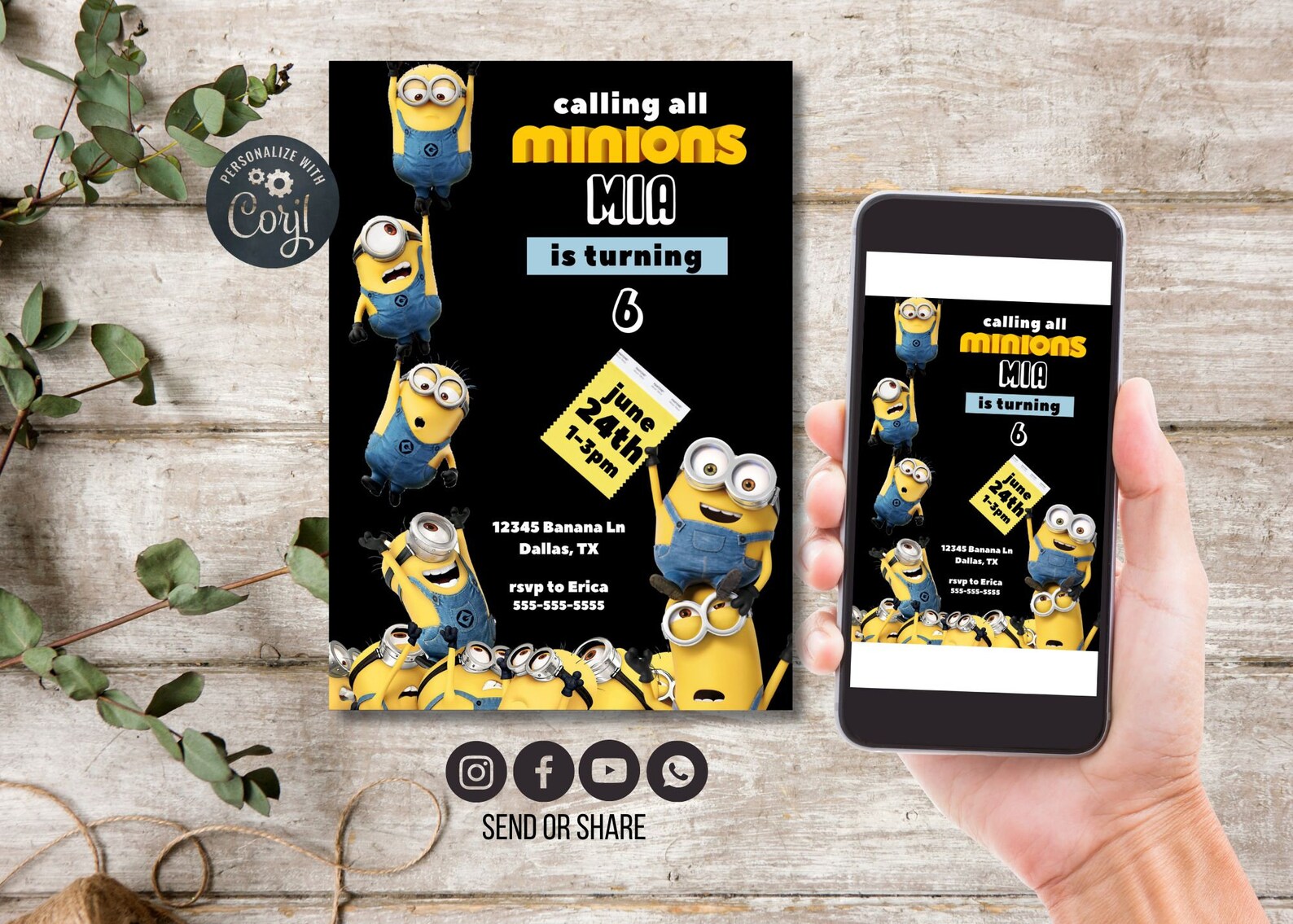 Minion Invitation Minion Birthday Kids Birthday Instant - Etsy