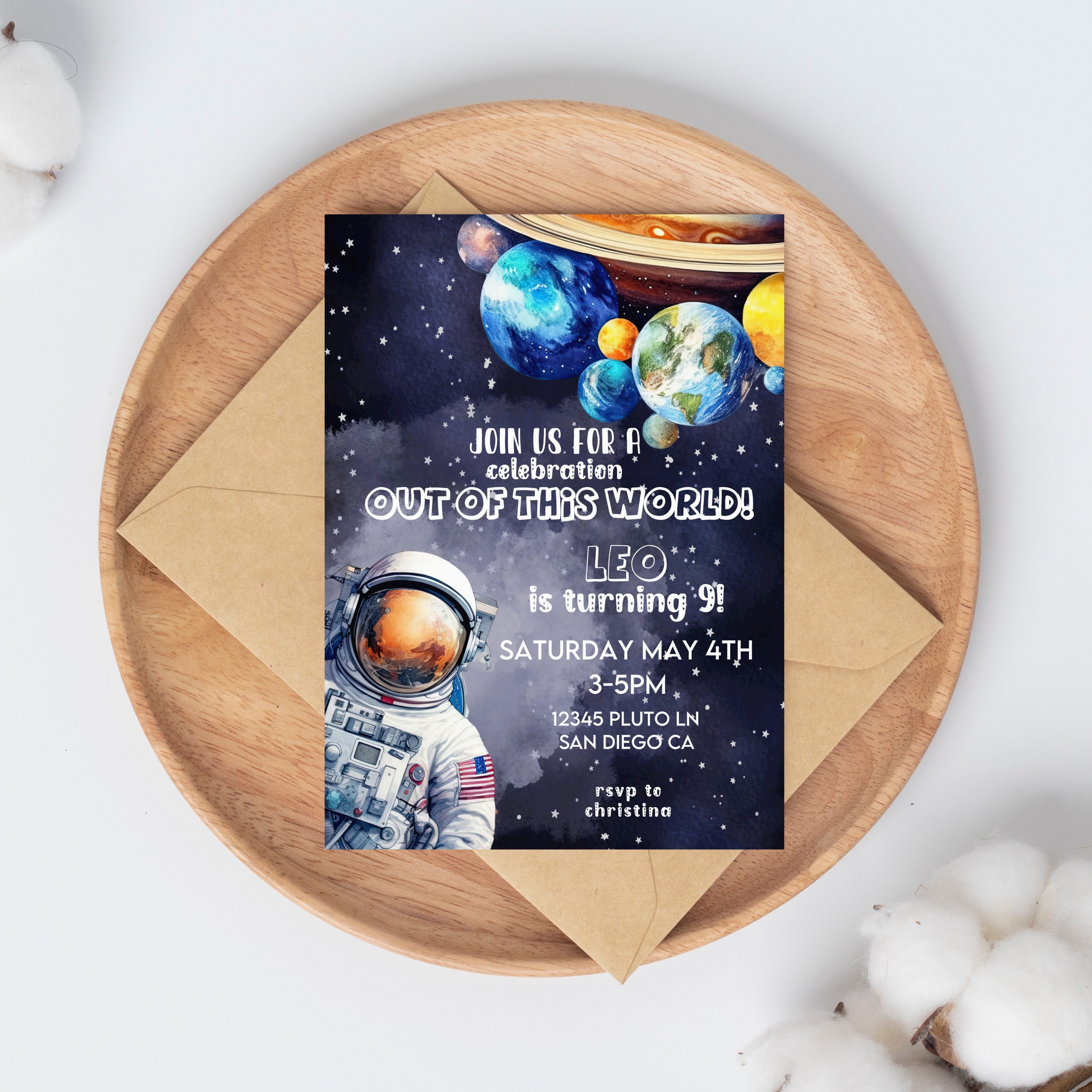 Space Birthday, Astronaut Invitation, First Trip Around the Sun, Stars ...
