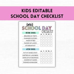 Editable School Day Checklist, Before School, After School, Kids Chart ...