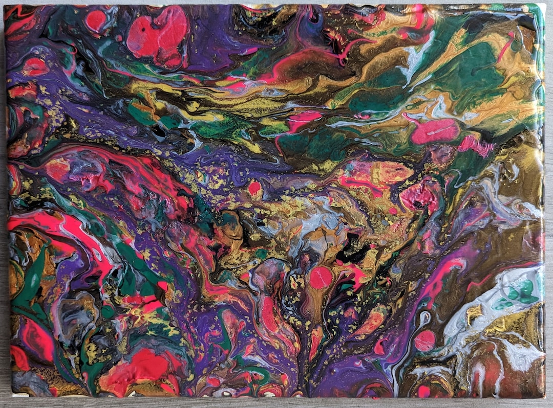8x10 Original Abstract Canvas Art Acrylic Pour Painting "late Summer ...