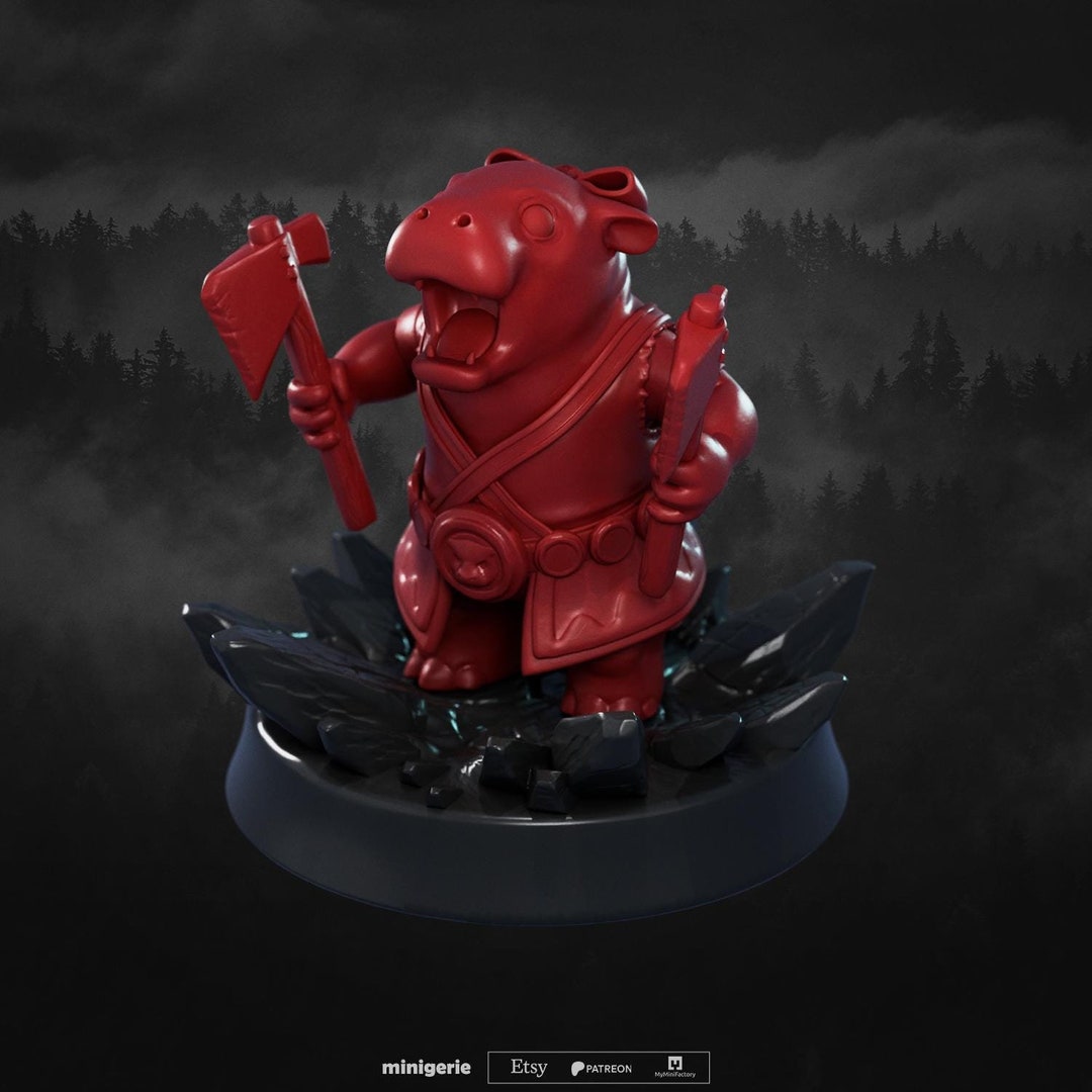 Moo Deng Unleashed - Pygmy Hippo Barbarian - Resin Dnd Miniature ...