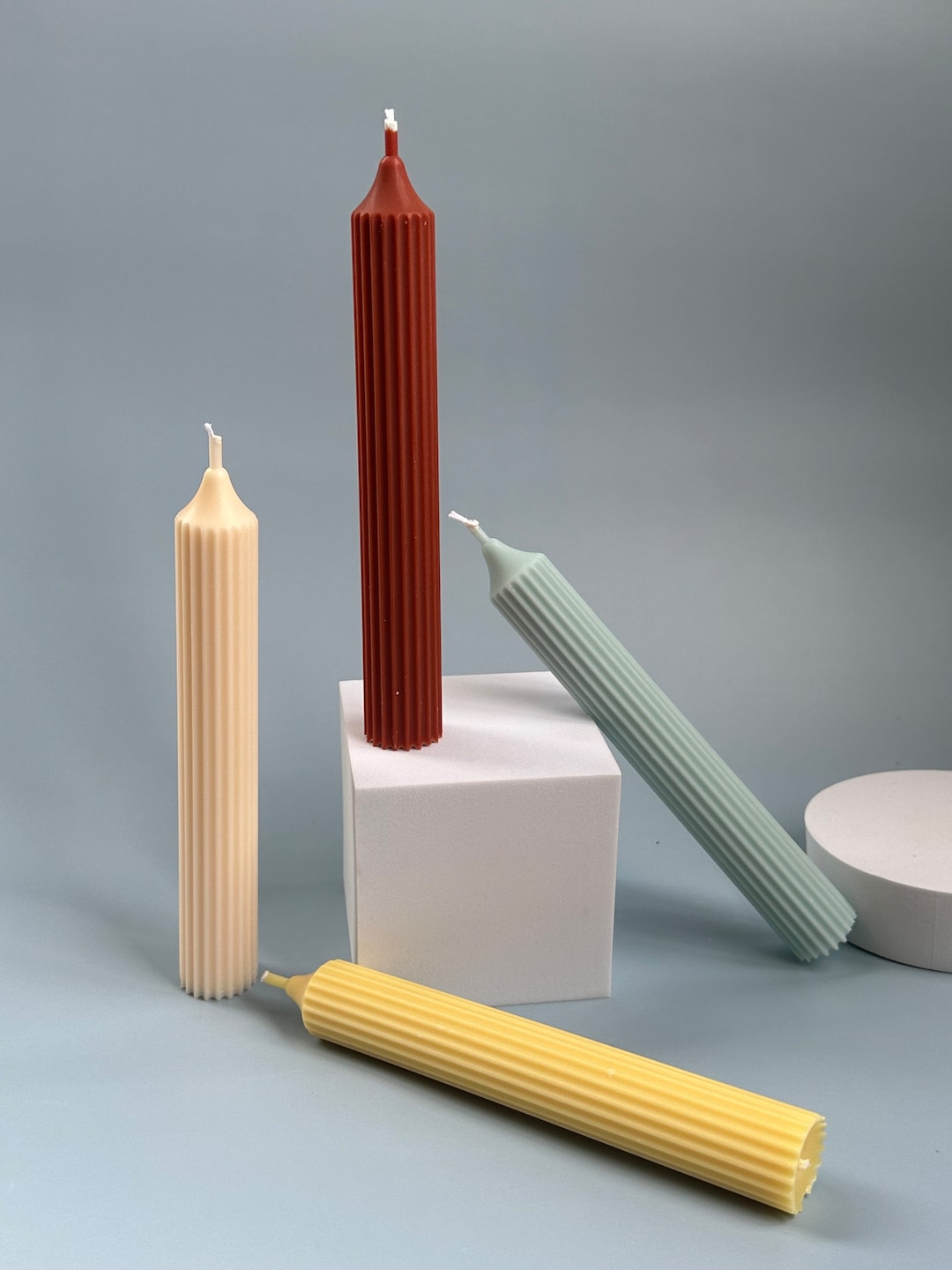 Handmade Ribbed Soy Pillar Candle: Scented Tall Skinny Candle - Etsy