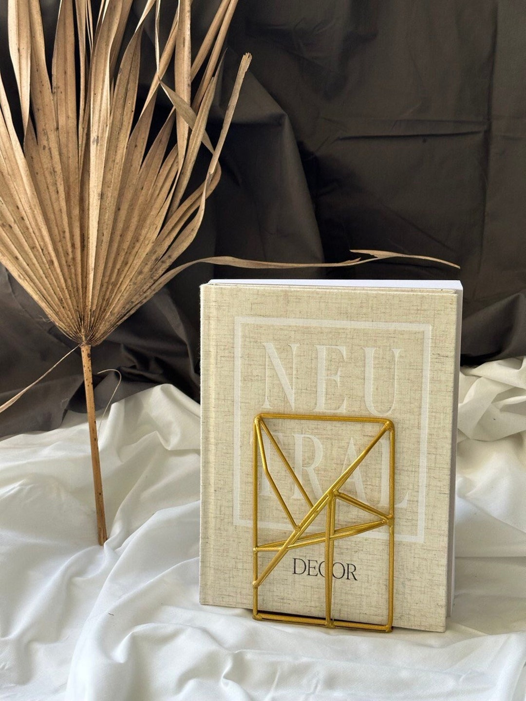 Modern Geometric Gold Bookends 3D Metal Book Ends for Stylish Desk and ...