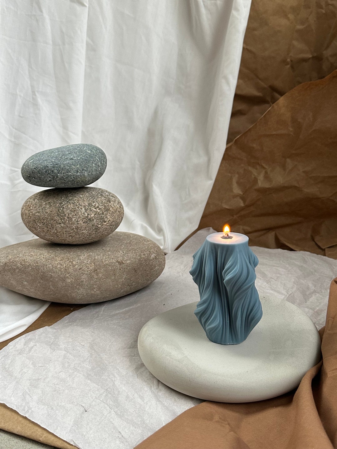 Artisan Blue Wave Candle - Textured Pillar, Coastal Decor, Aromatherapy ...