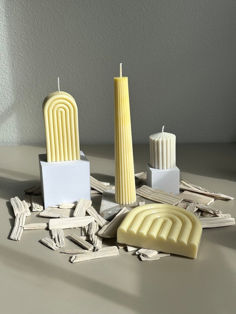 Long Pillar Candle-soy Wax Candle-ribbed Cylinder Candle-home - Etsy