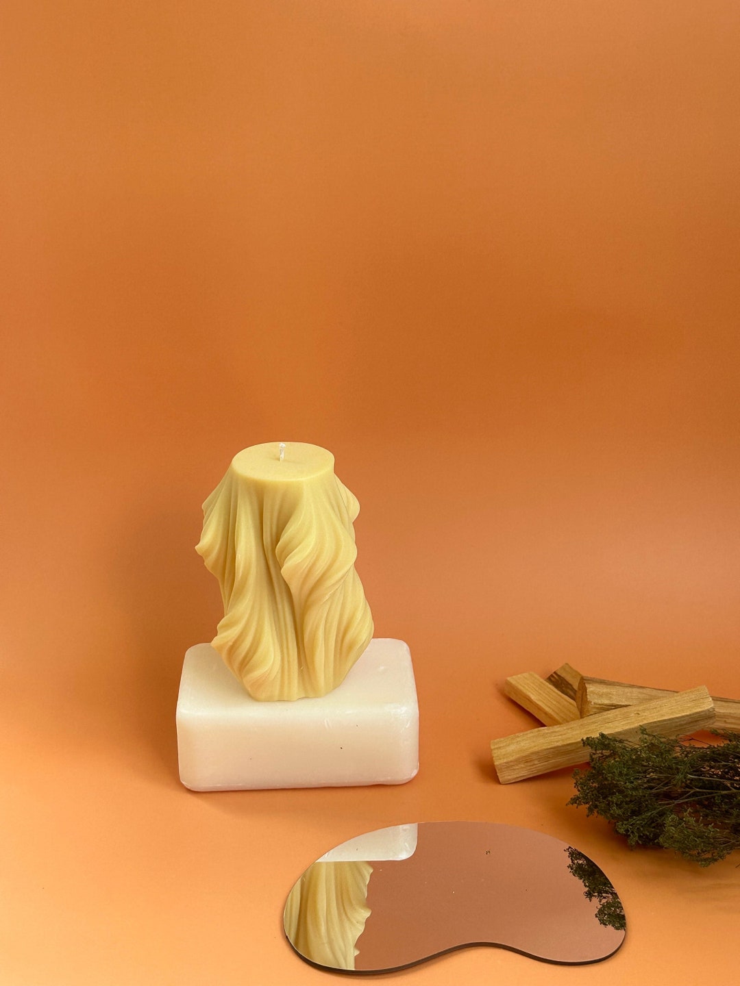 Wavy Sculpted Soy Wax Pillar Candle - Handmade Scented Candle - Etsy