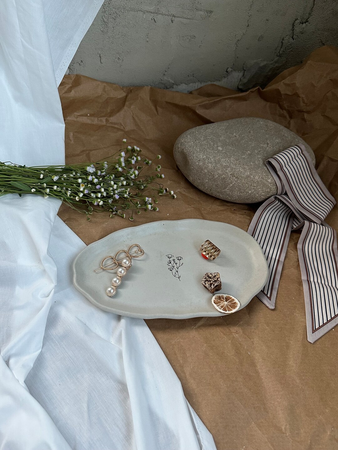 Painted Irregular Tray-unique Tray-oval Concrete Tray-jewellery Tray ...