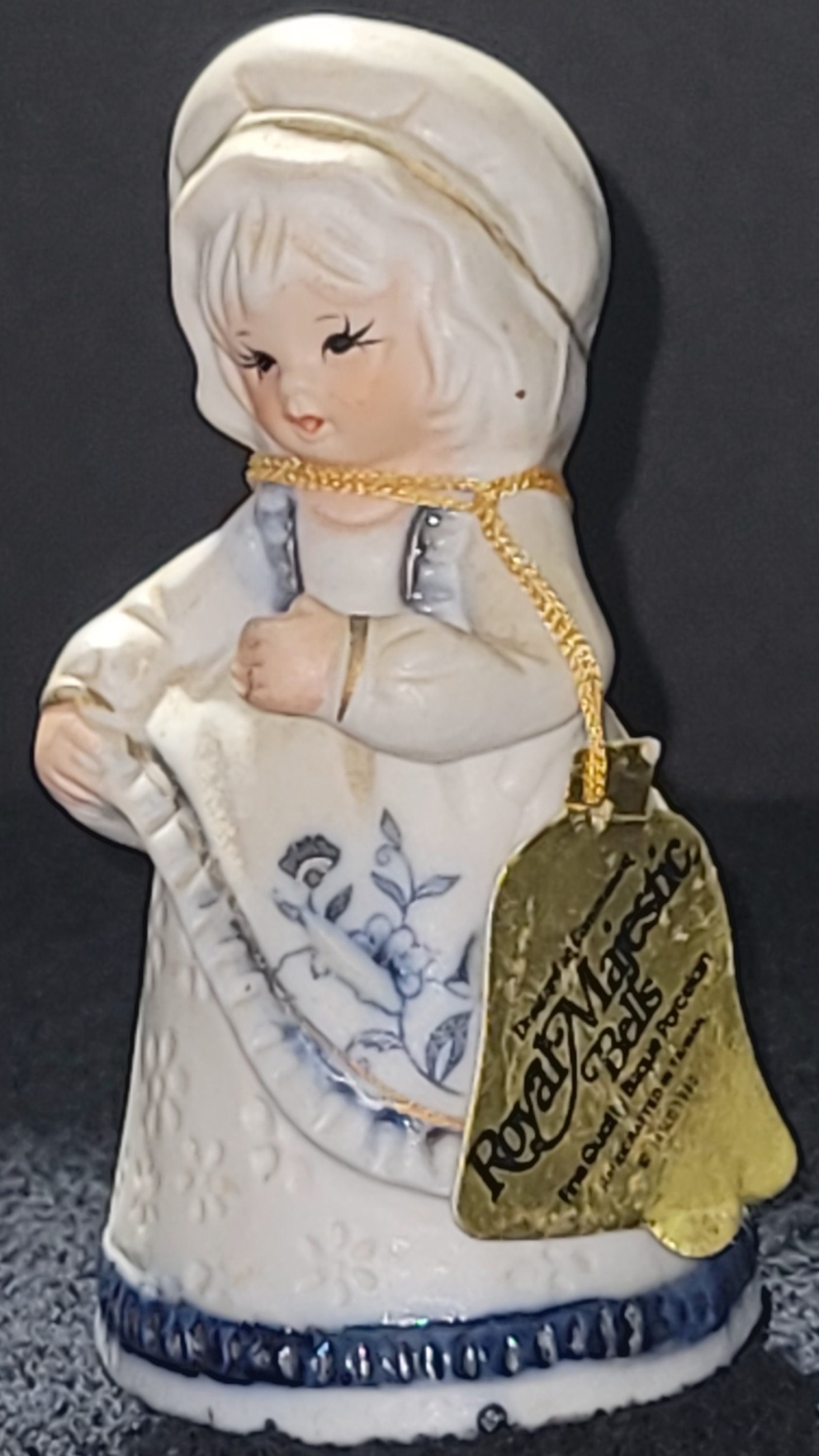 1980 Royal Majestic Jasco Lady Bell White Dress Blue Floral Porcelain ...