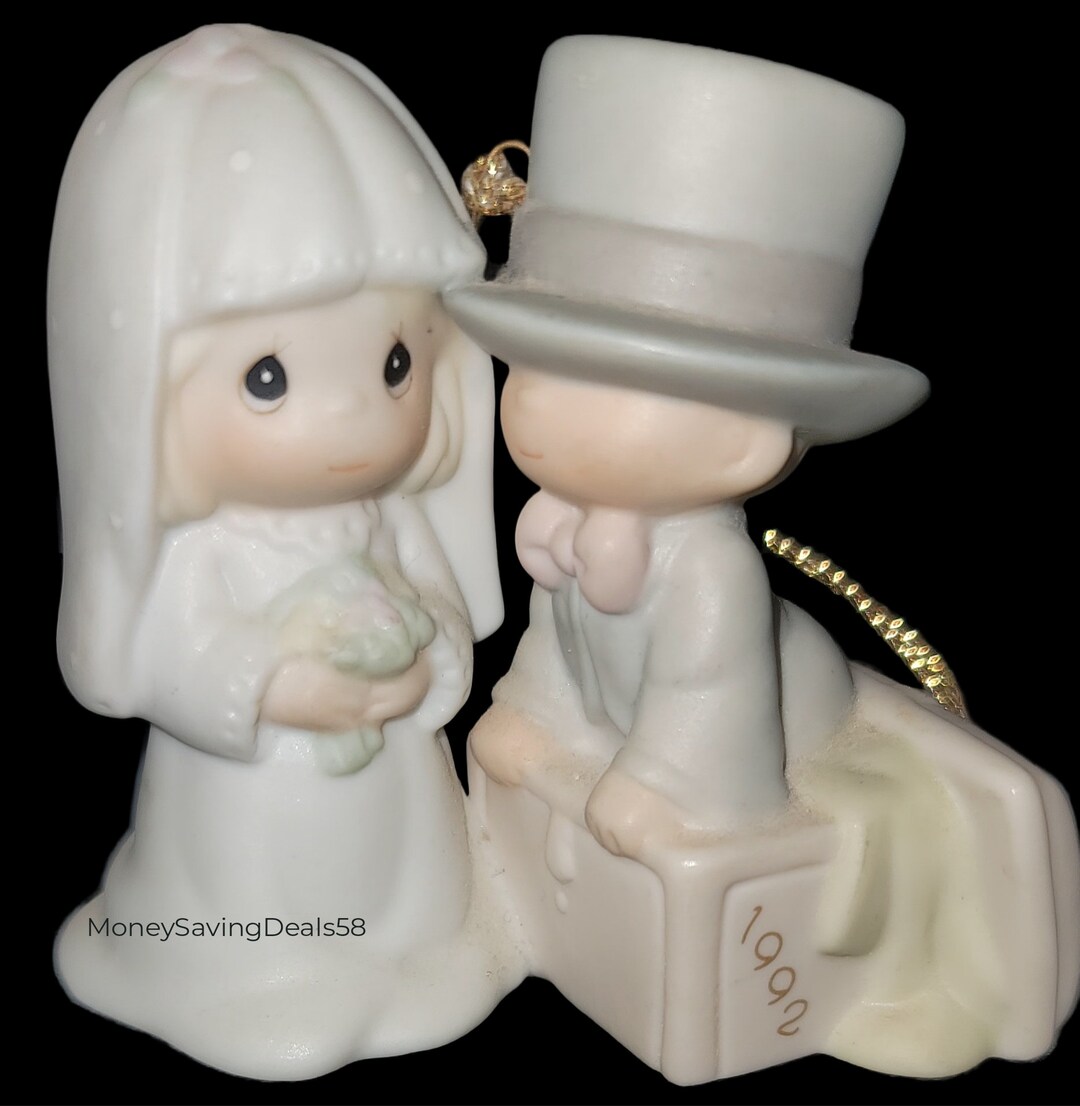 1992 Precious Moments "bride and Groom" 528870 Porcelain Ornament ...