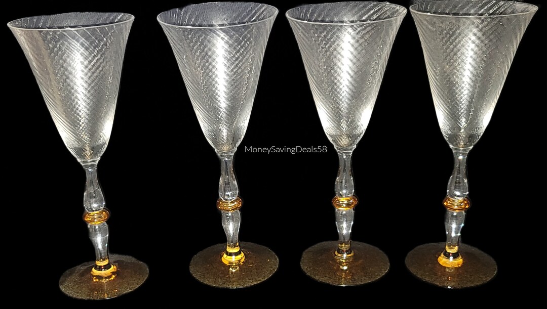 Vintage Tiffin Amber Stem Glasses - Set of 4 - Swirl Pattern - Etsy