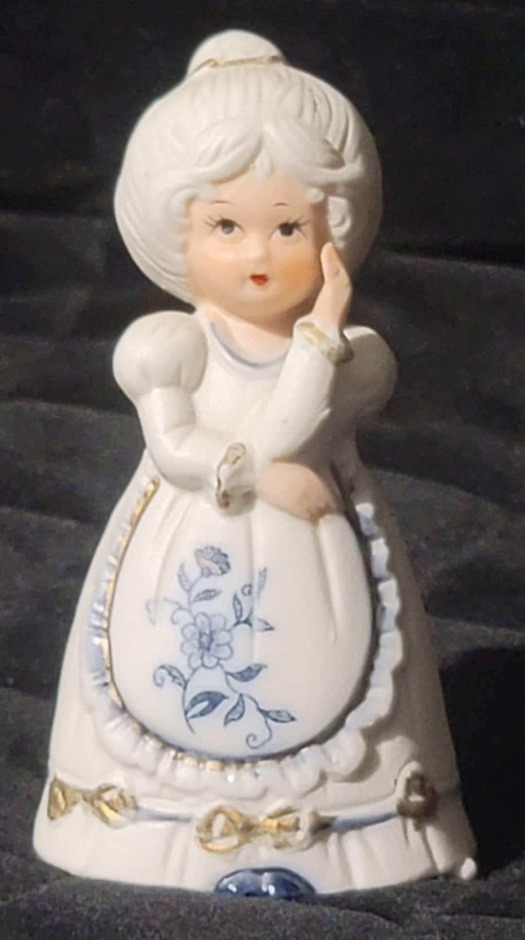 Jasco Bisque Ceramic Royal Majestic Bell Figurine Woman in White, Blue ...