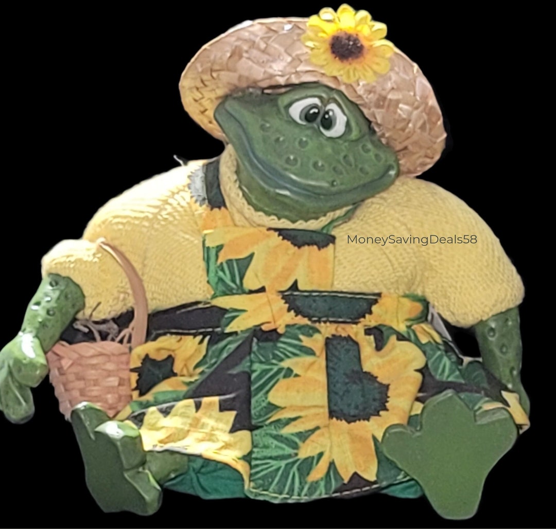 Vintage Russ Berrie Mrs. Mud Hopper Frog Figurine: Sunflower Ceramic ...
