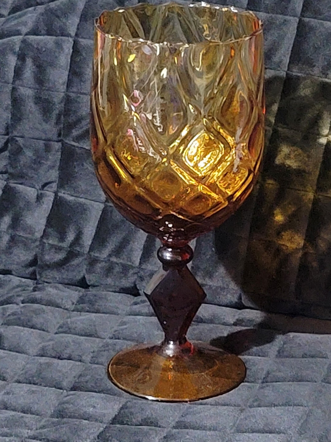 Mid Century Optic Amber Diamond Glass Brandy Snifter Vase - Etsy