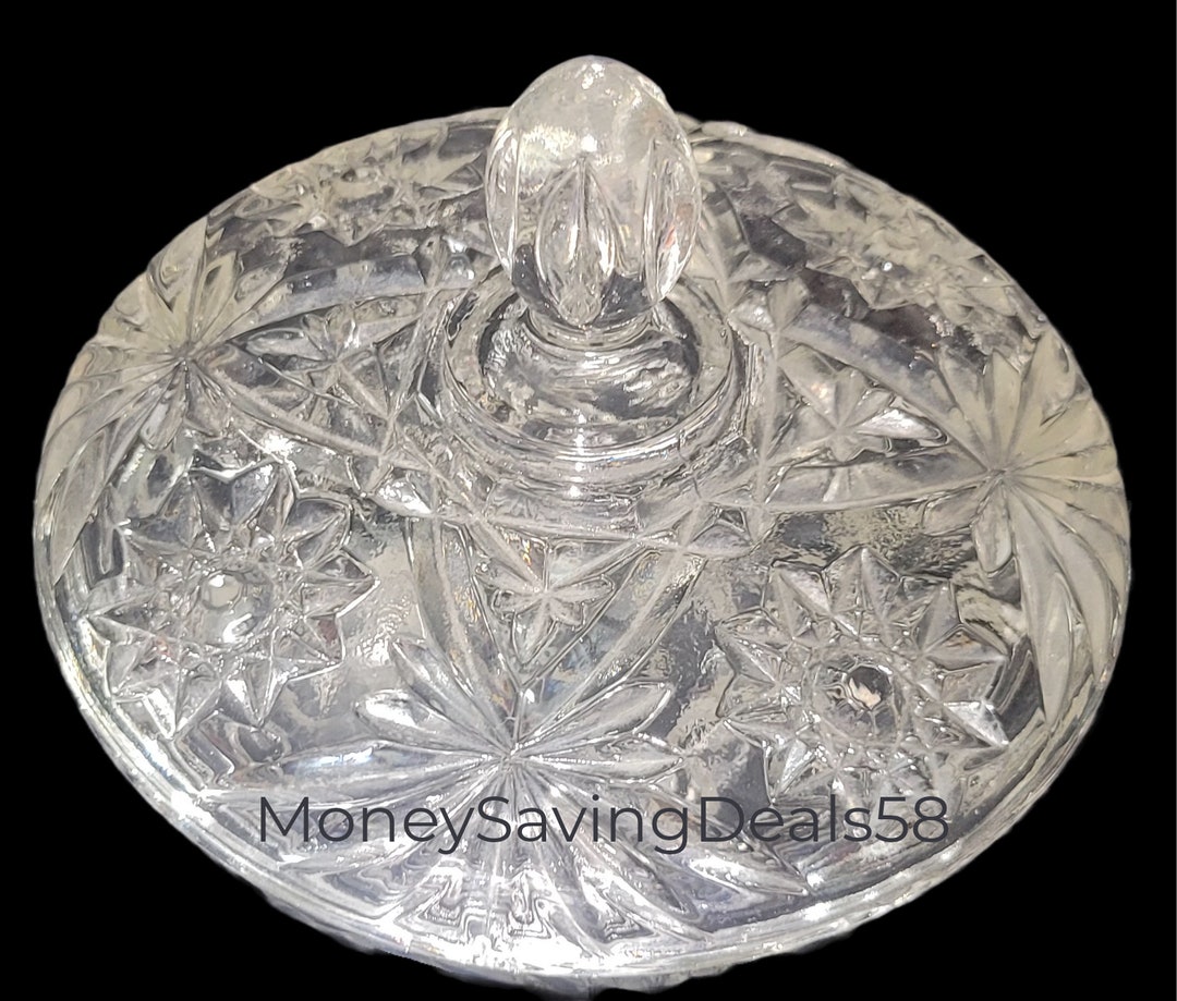 Pressed Cut Glass Star of David Covered Candy Dish 7.25 Art Collectible ...
