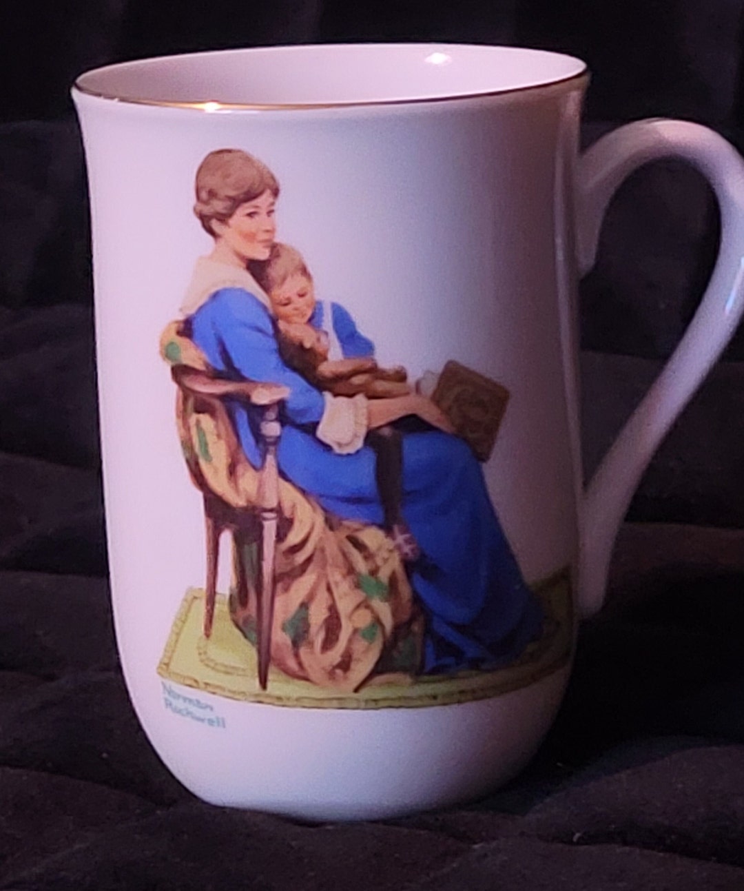 8 Ounce Norman Rockwell bedtime 1982 Porcelain With Gold Trim Mug Cup ...