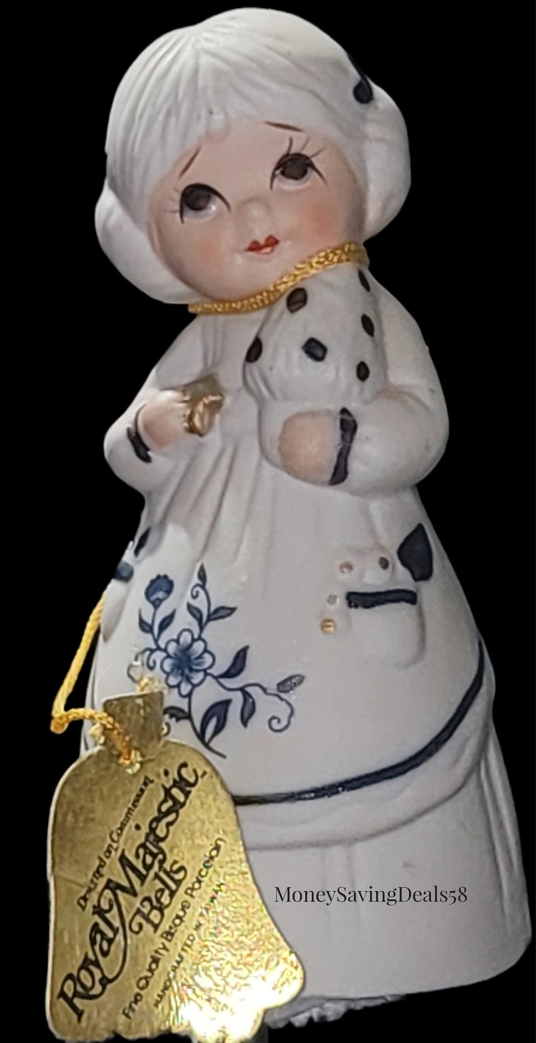 1980 Royal Majestic Jasco Lady Bell White Dress Blue Floral Porcelain ...