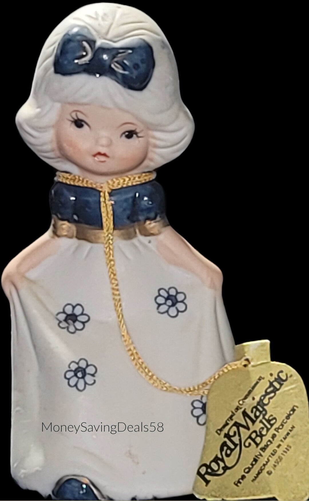 1980 Royal Majestic Jasco Lady Bell White Dress Blue Bow Floral ...
