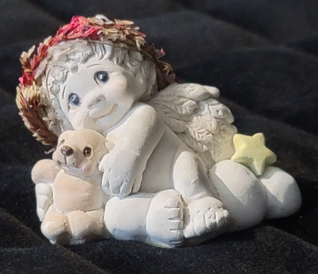 Precious Dreamsicle Angel, Cherub With Teddy Bear on a Star Cloud ...