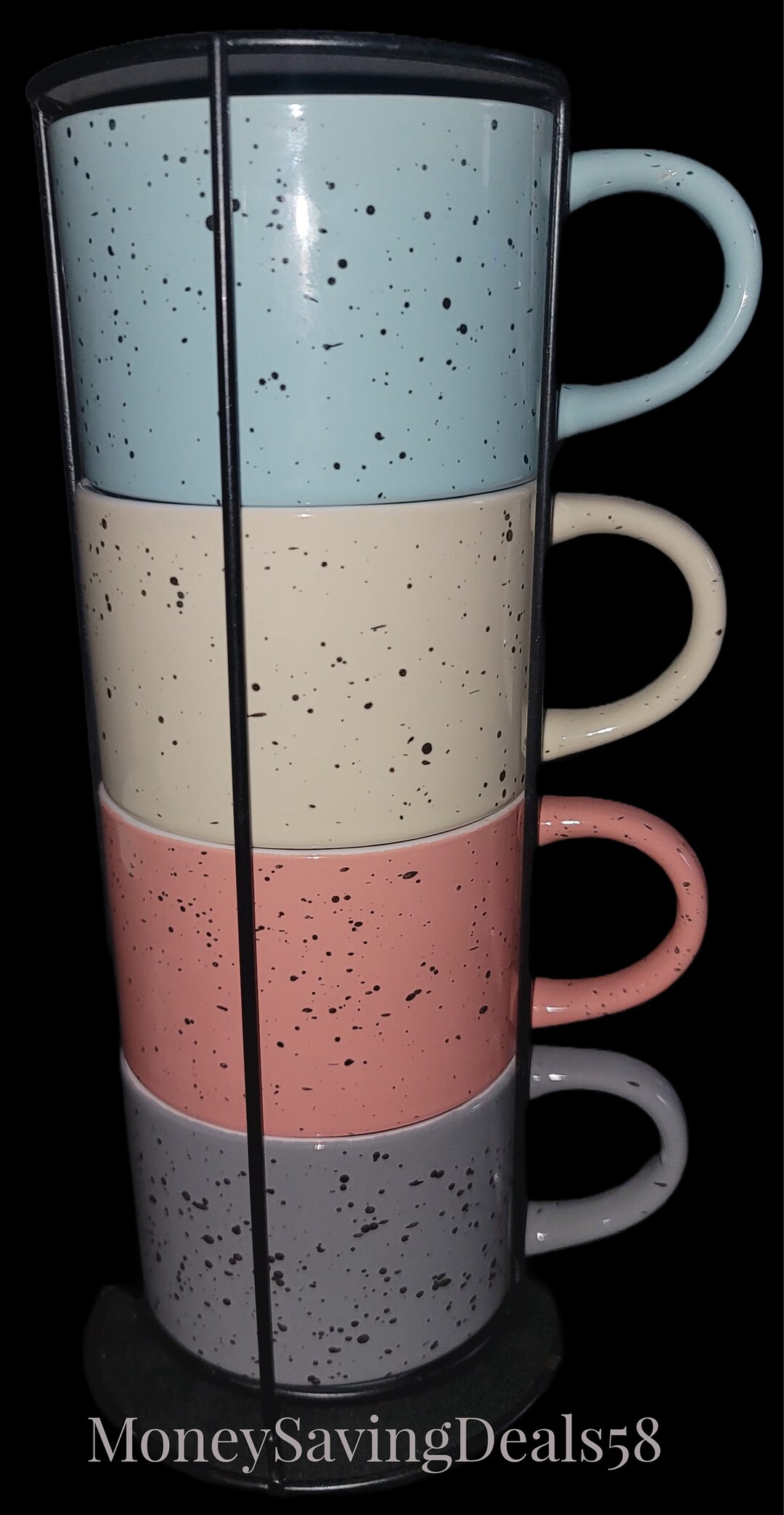 Set of 4 Stacked Pastel Mugs, 14oz Stoneware Stacking Mug Cup Set W ...