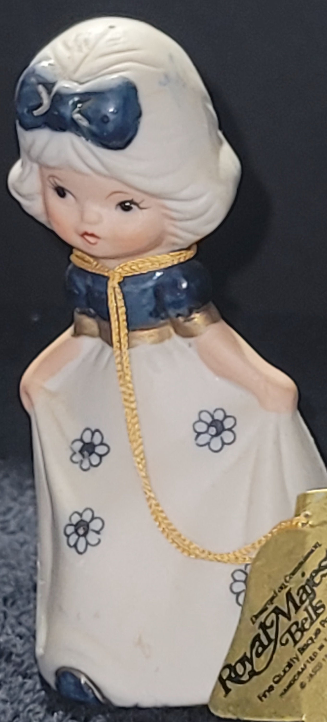 1980 Royal Majestic Jasco Lady Bell White Dress Blue Bow Floral ...