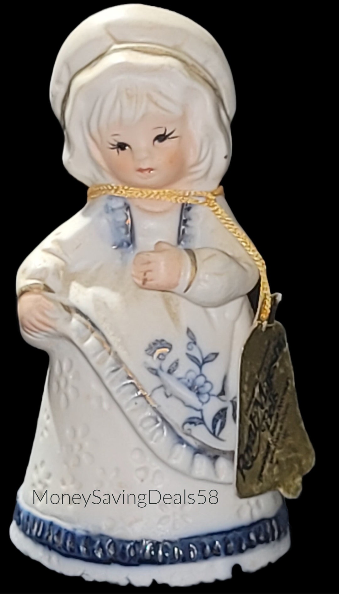 1980 Royal Majestic Jasco Lady Bell White Dress Blue Floral Porcelain ...