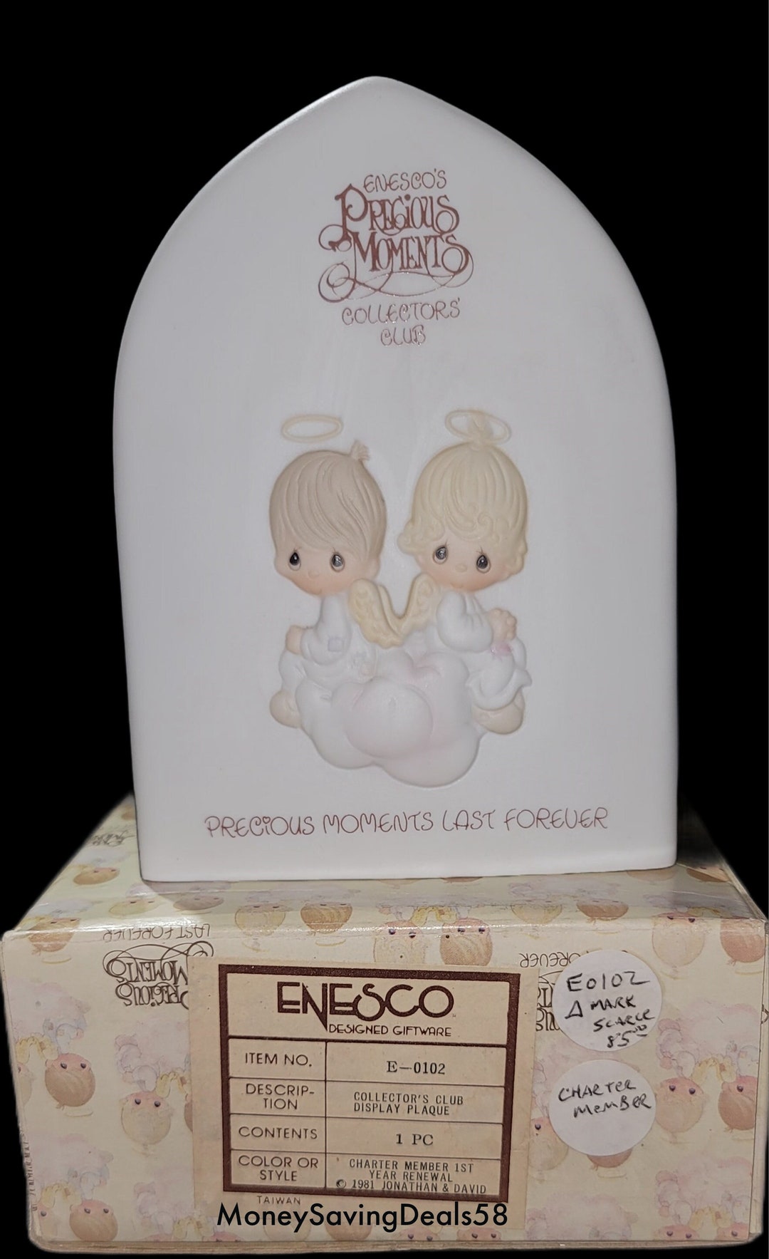 Enesco Precious Moments #E-0102 1981 Collectors Club Display Plaque Figurine Angels Charter ...
