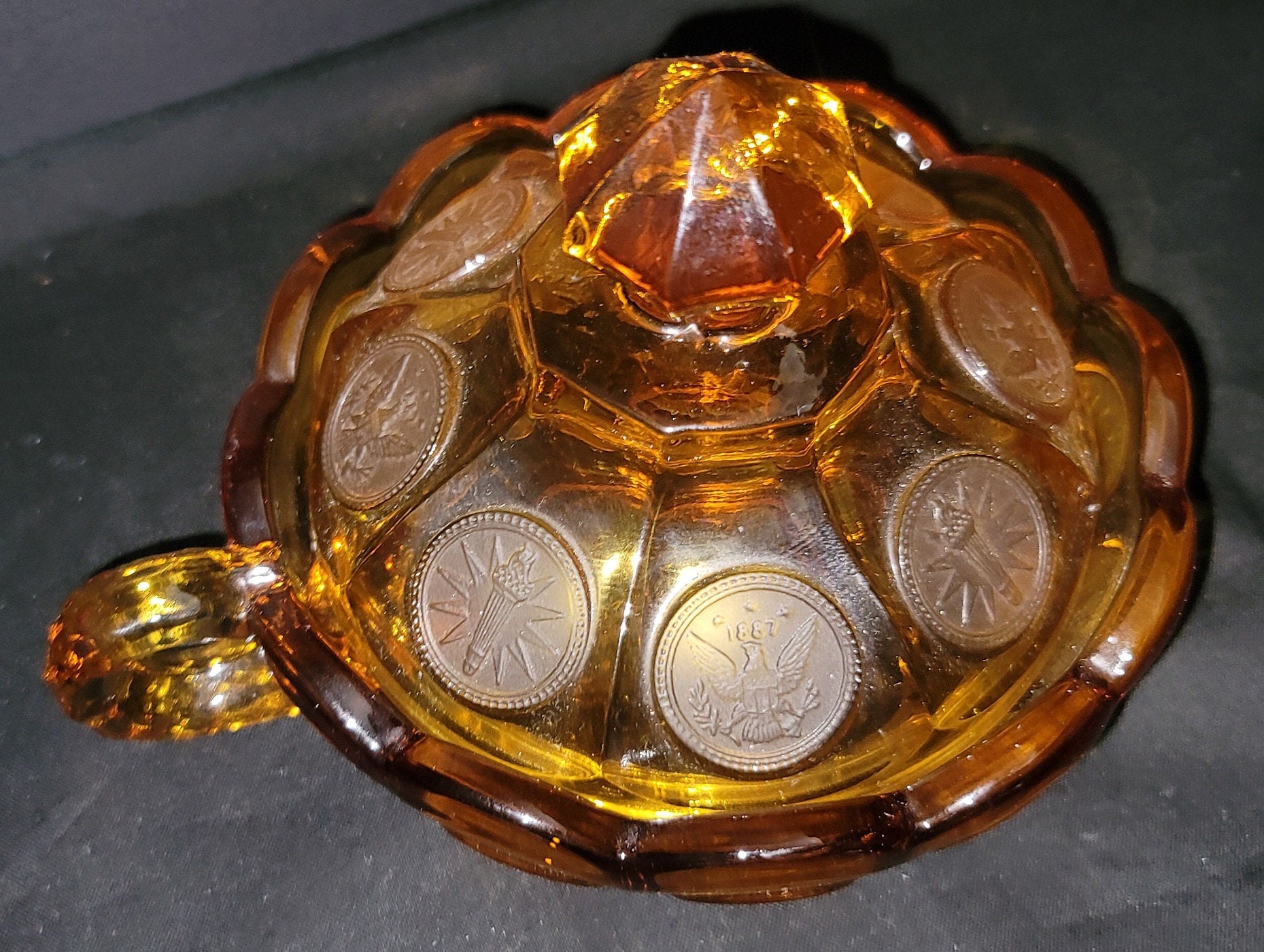 Fostoria Coin Glass Nappy Dish Amber W/handle & Lid - Etsy
