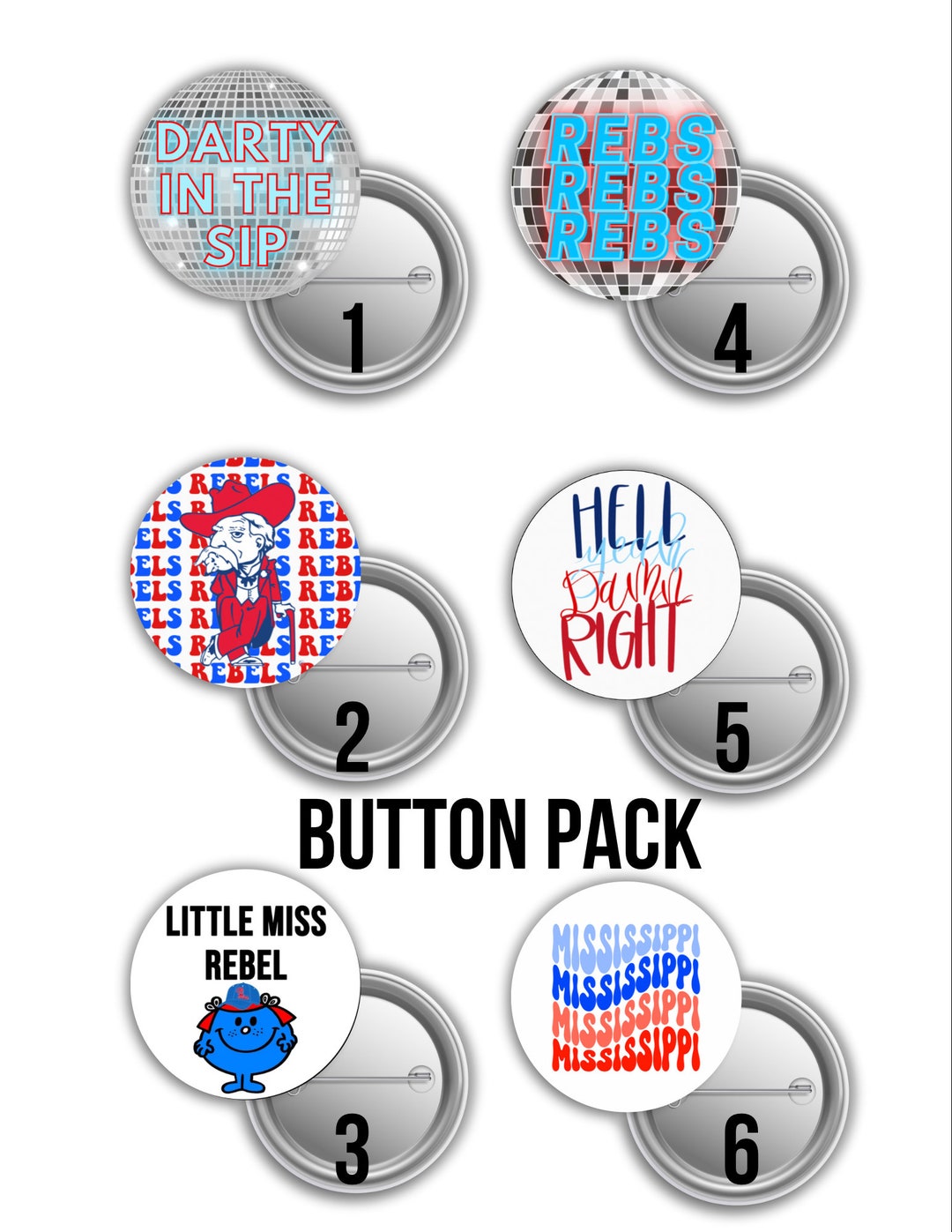 Ole Miss Rebels Mississippi Gameday 4 Button Pin Pack - Etsy