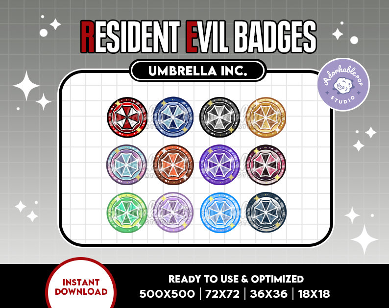 12x Resident Evil Twitch Badges Umbrella Sub Badges | Bit Badges ...
