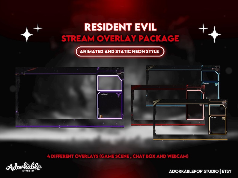Resident Evil Overlay Stream Package Neon Style | 4 Animated and 4 ...