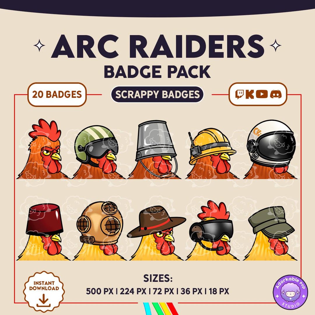 Badge Pack | Arc Raiders Scrappy | 20 Badges | Twitch | Kick | Youtube ...