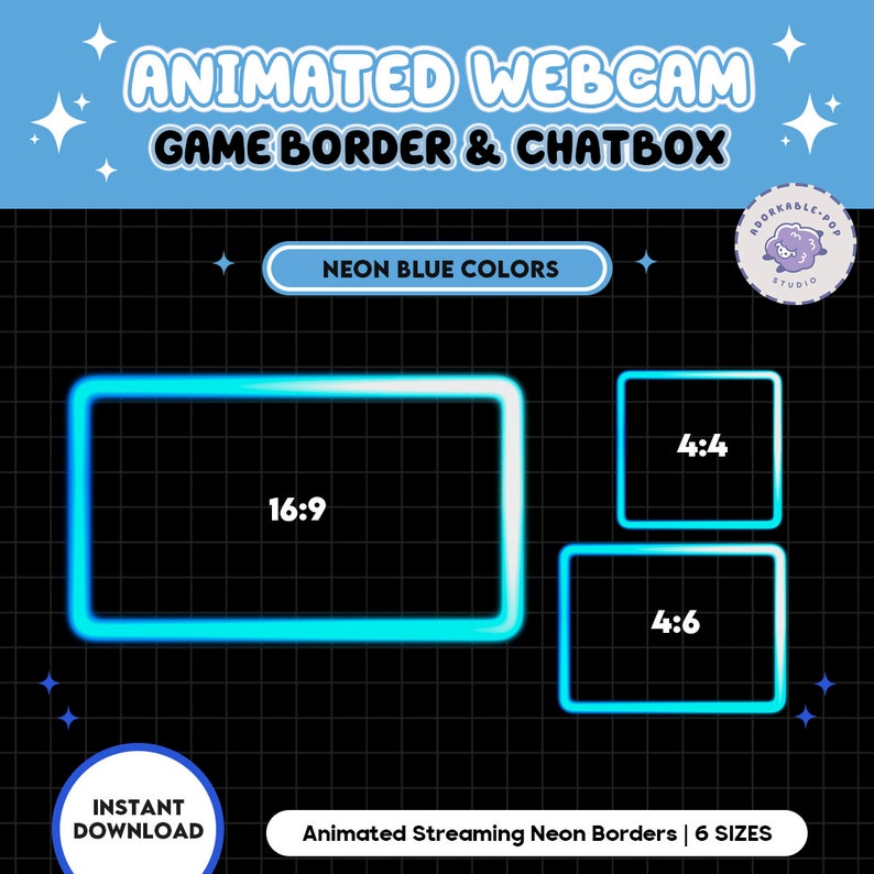 Neon Blue Animated Twitch Border Set | Webcam Frame | Game Border ...