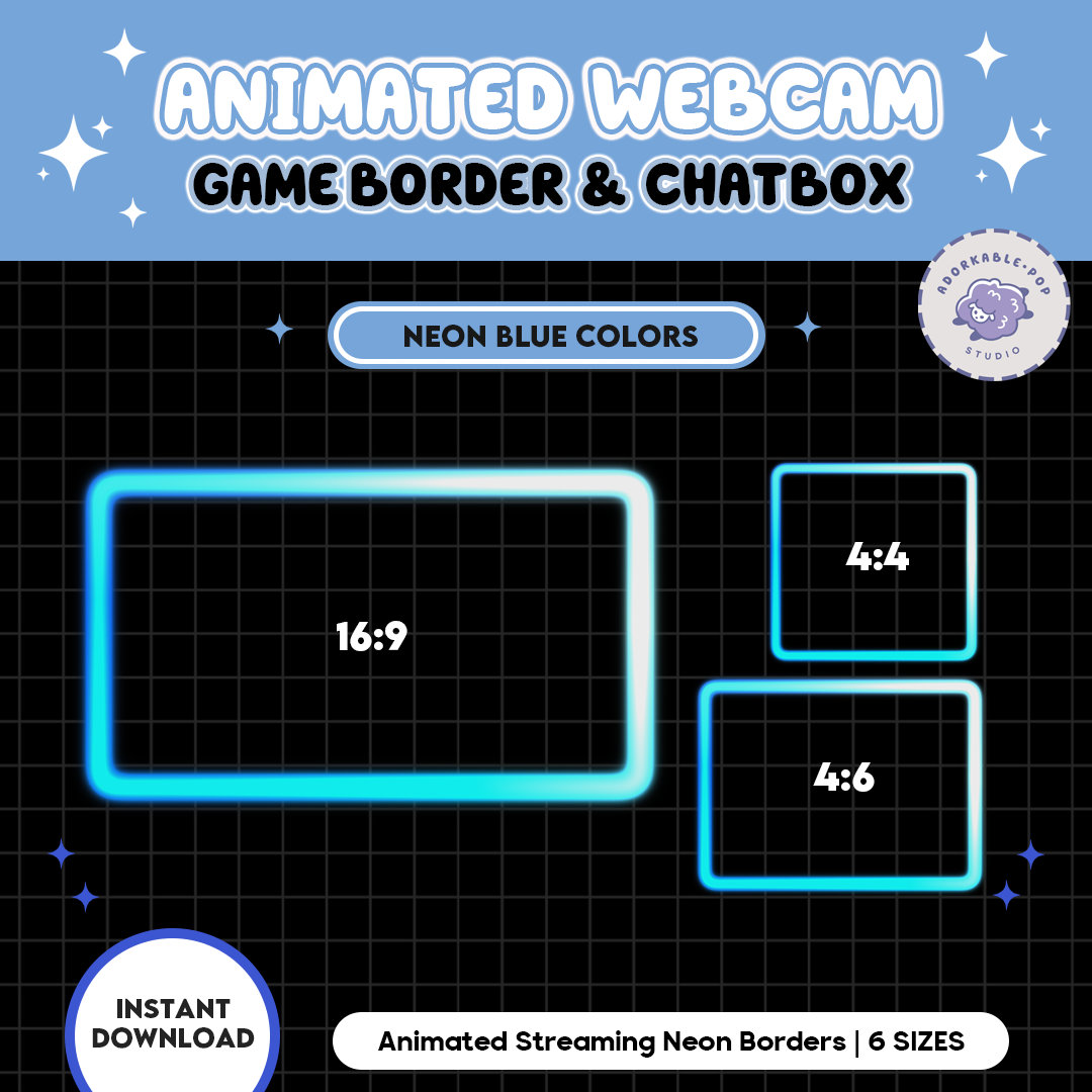 Neon Blue Animated Twitch Border Set | Webcam Frame | Game Border ...