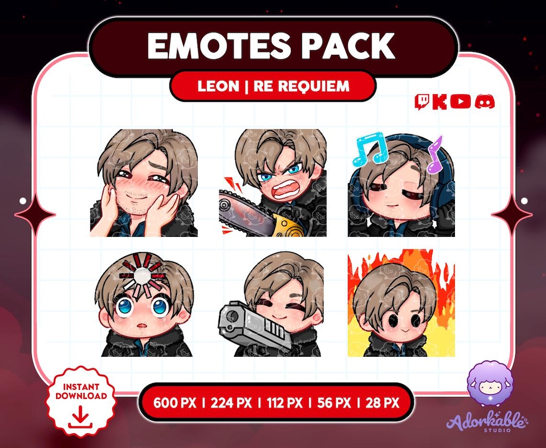 Leon RE Requiem Twitch Emotes Pack | Static | 5 Sizes | Discord | Kick ...