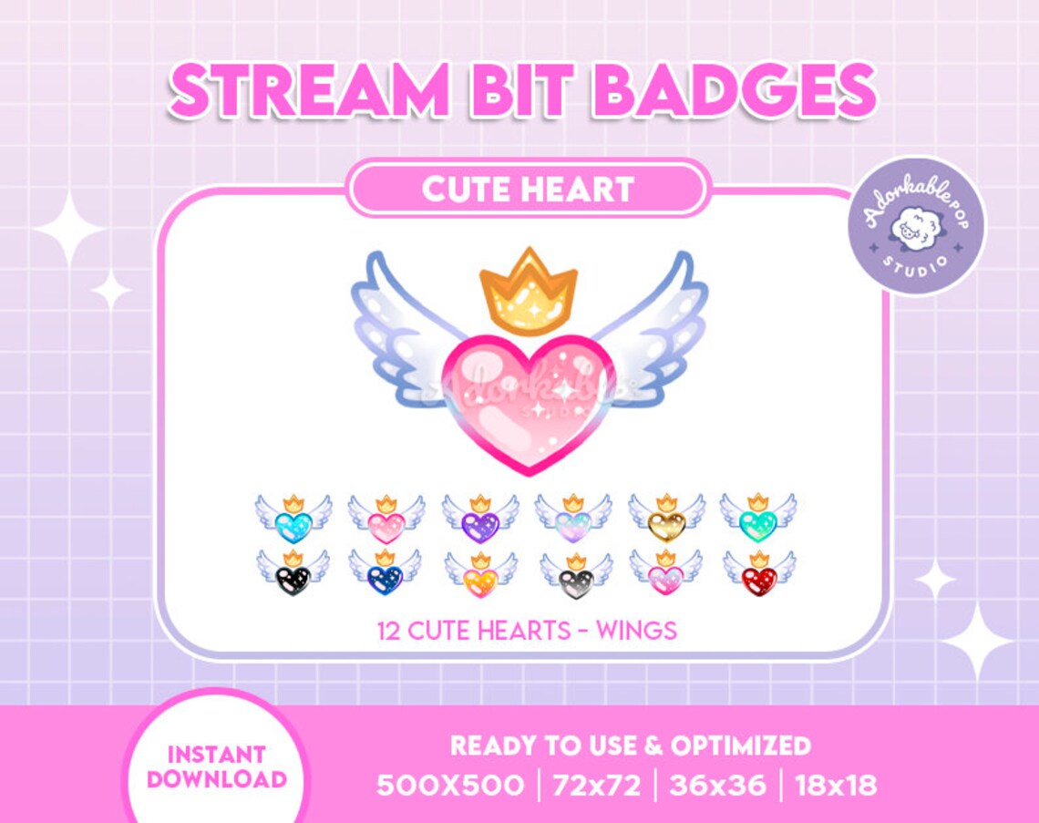 Sub Badges Twitch Heart Wings | Bit | Emote | Wing Cheer Badges ...