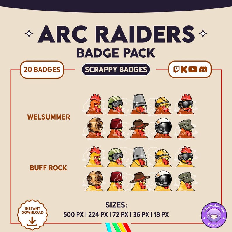 Badge Pack | Arc Raiders Scrappy | 20 Badges | Twitch | Kick | Youtube ...