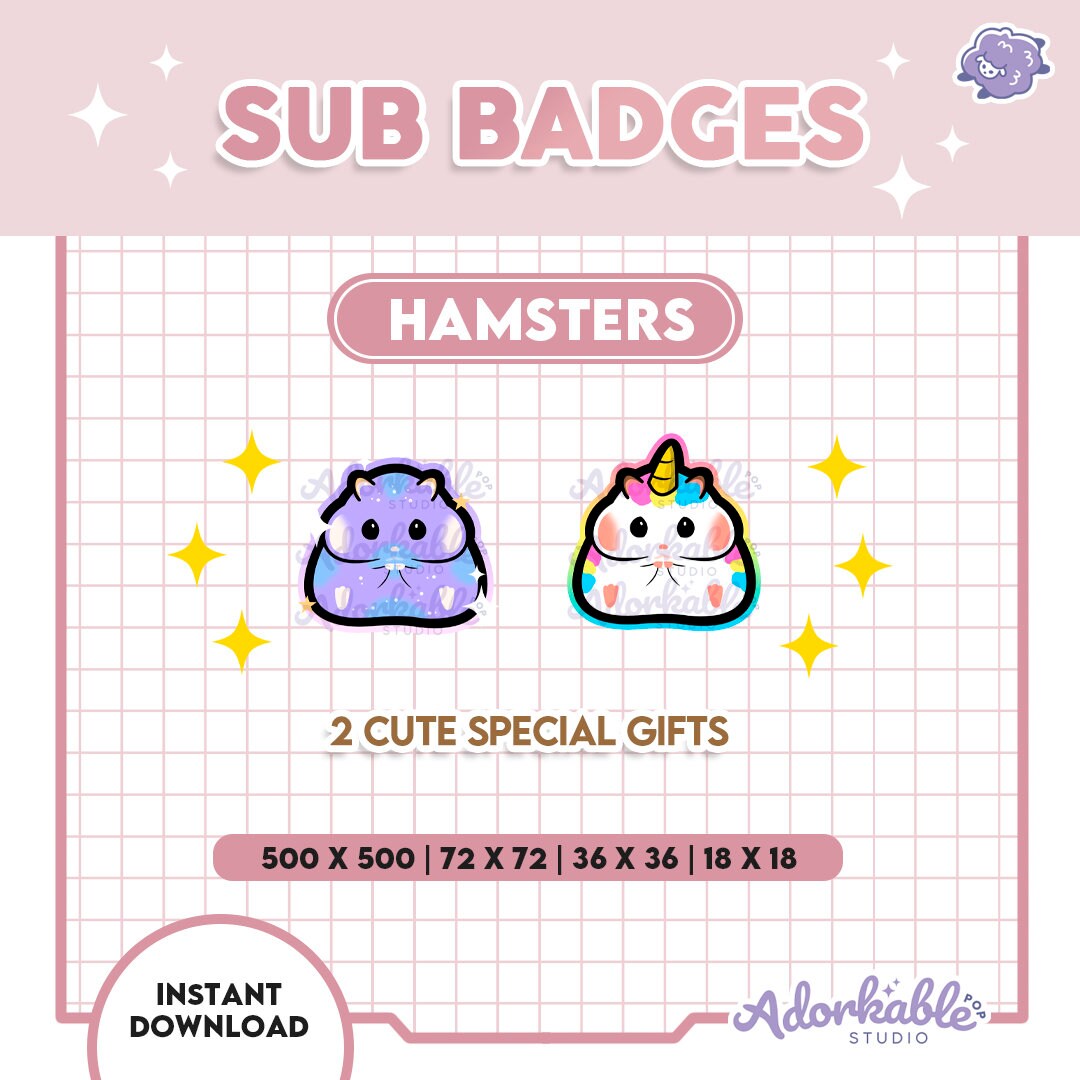 18 Twitch Sub Badges + 2 Gifts | Bit | Hamster | Twitch | Cute | Kawaii ...