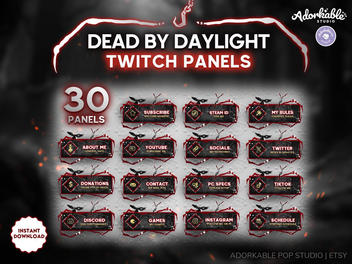 DBD Panels for Twitch | 30 Panels of Dead by Daylight | Dark Red Panels ...