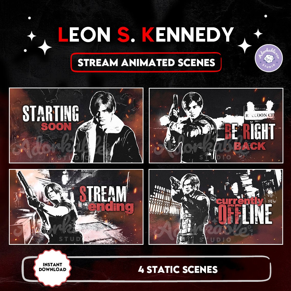 Leon Kennedy Animated and Static Scenes for Stream Overlay | 4 Animated ...