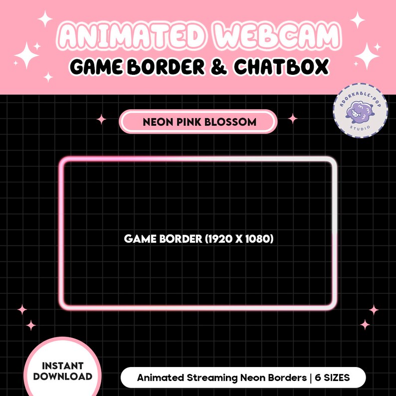 Neon Pink Blossom Animated Twitch Border Set | Webcam Frame | Game ...
