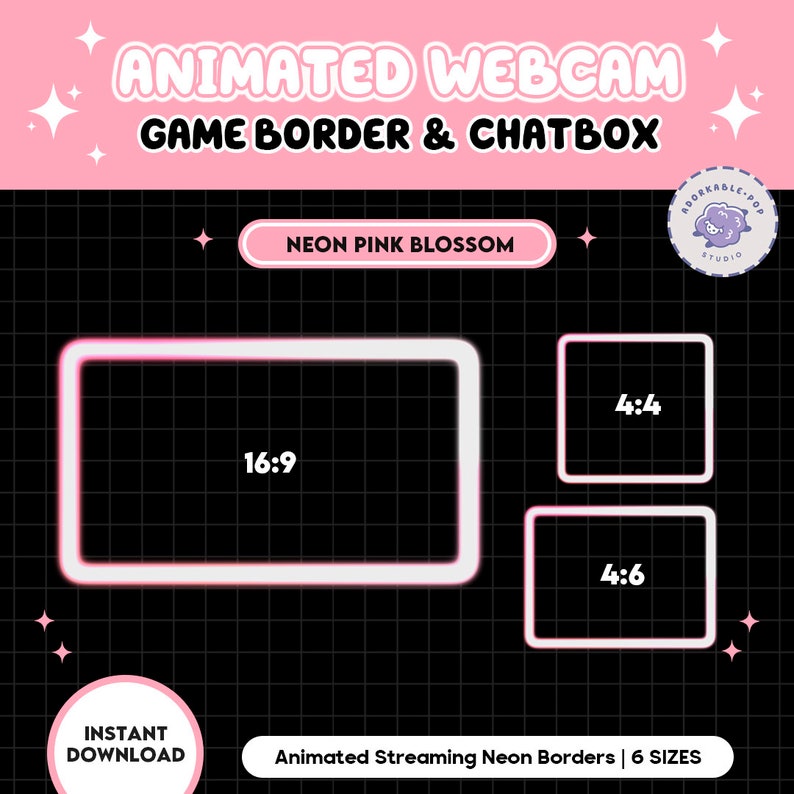 Neon Pink Blossom Animated Twitch Border Set | Webcam Frame | Game ...