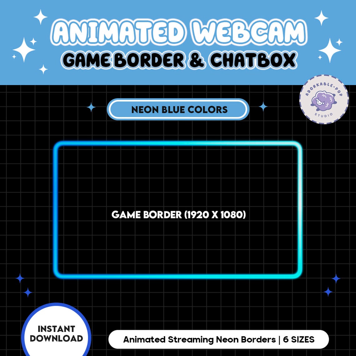 Neon Blue Animated Twitch Border Set | Webcam Frame | Game Border ...