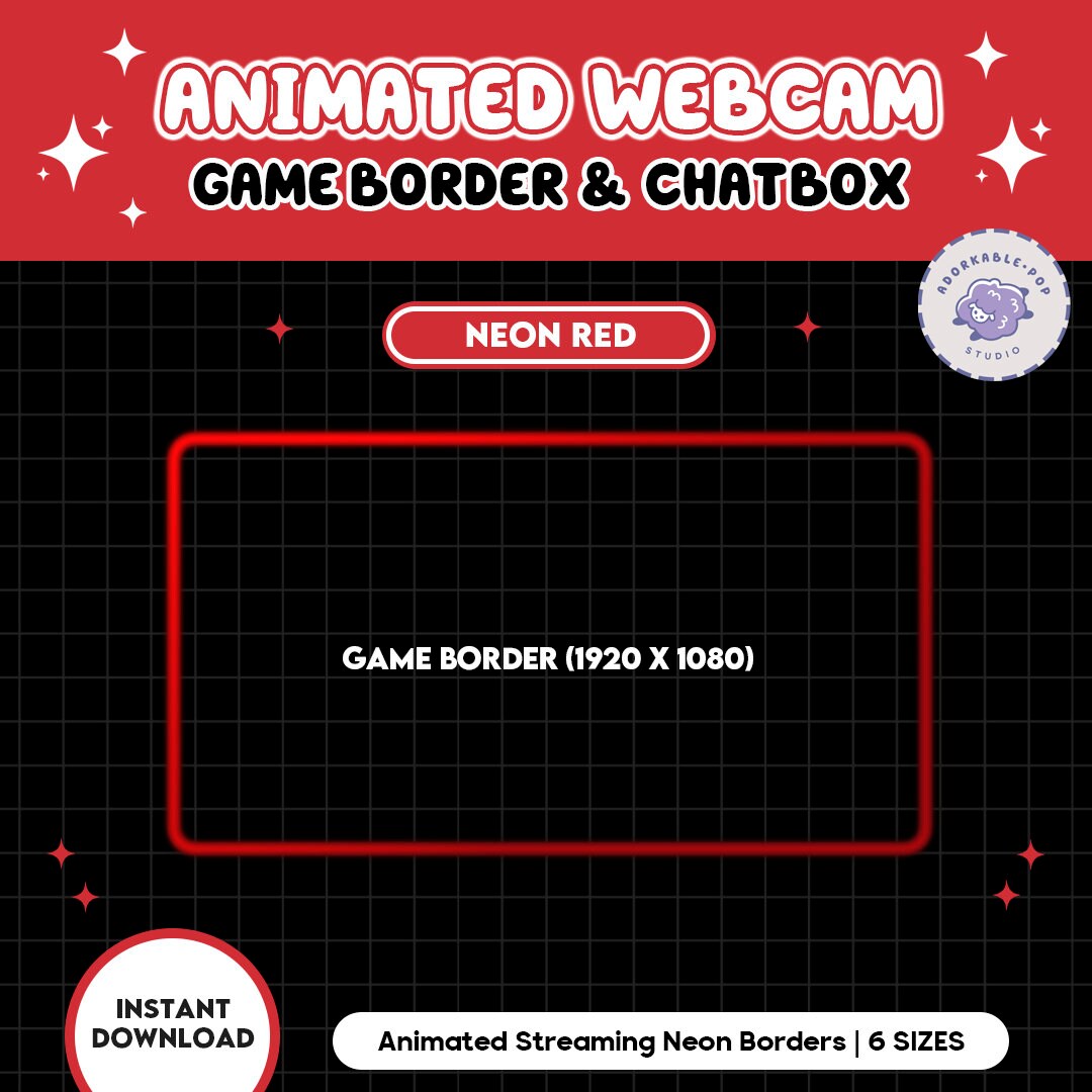 Neon Red Animated Twitch Border Set Webcam Frame Game Border Chatbox ...