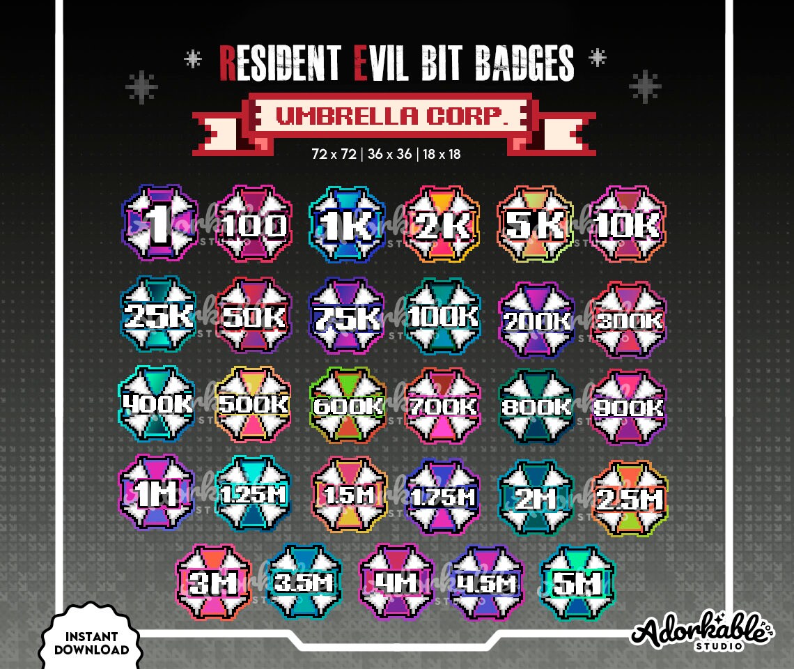 29 X Umbrella Corp Twitch Bit Tier Badges Resident Evil Bit Badges ...